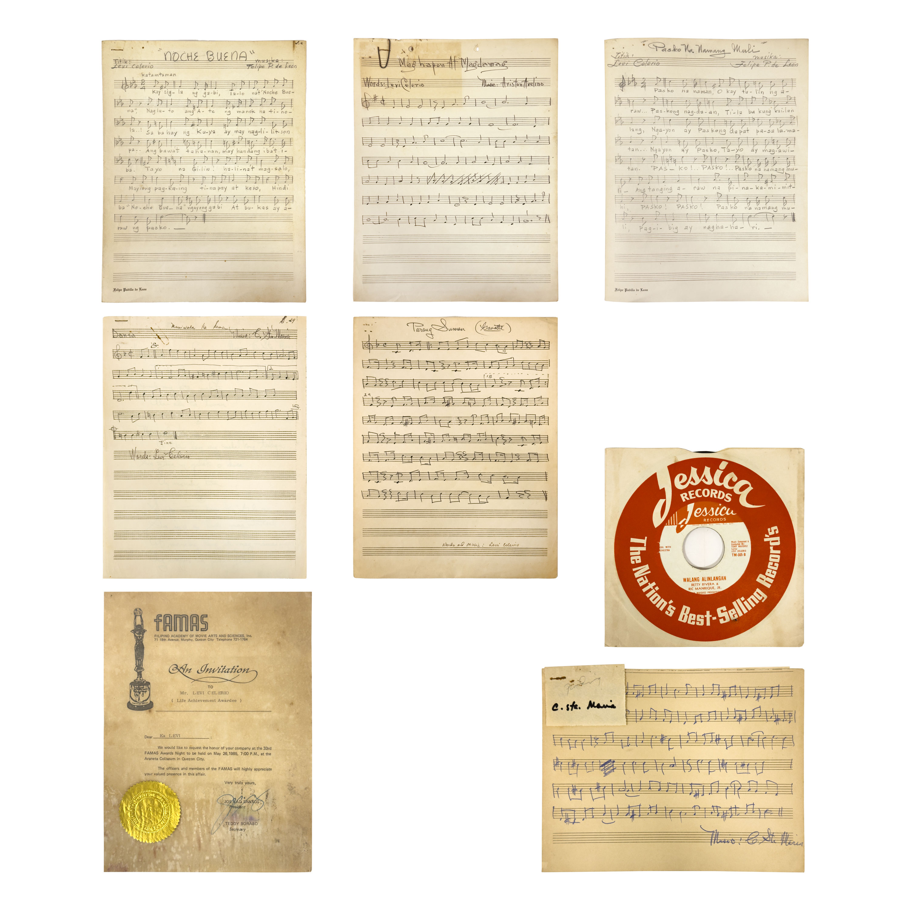 Levi Celerio (1910 - 2002) - A lot of six original composition notes ...