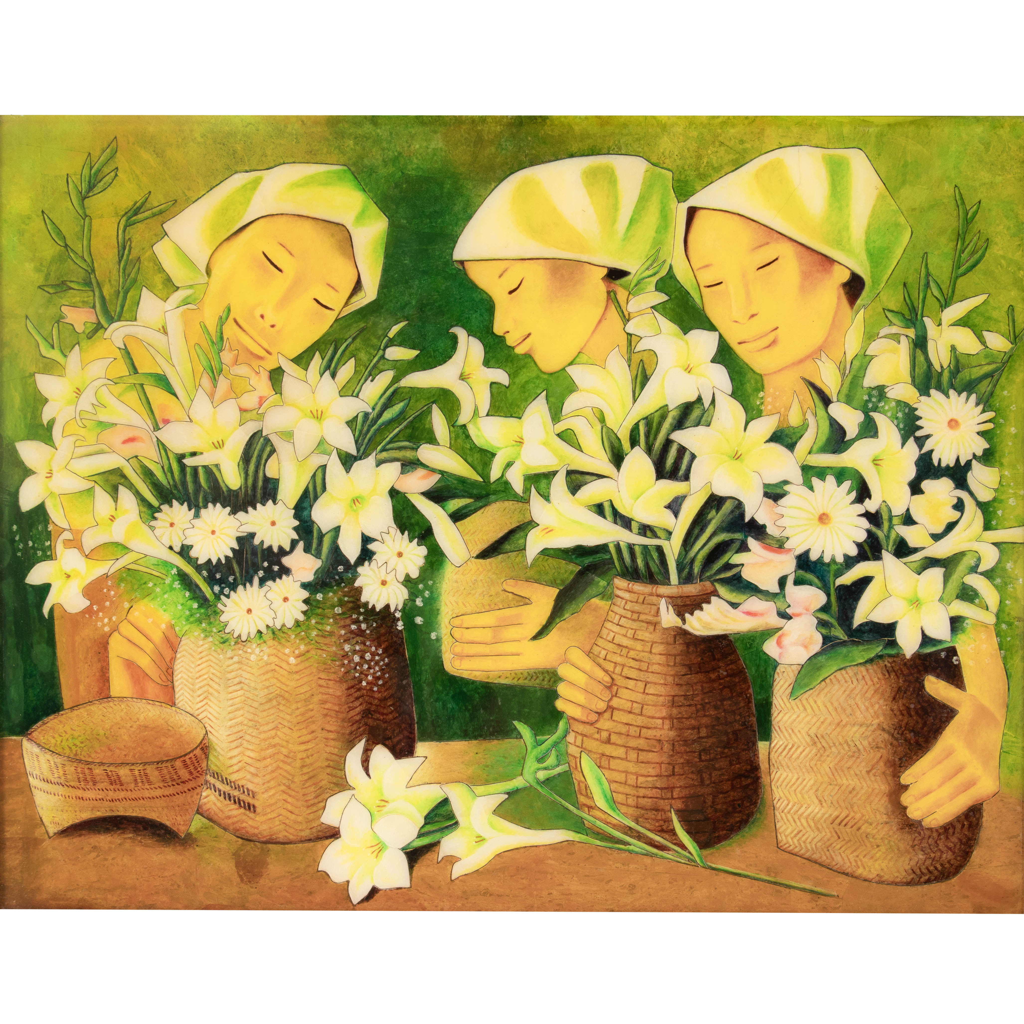 Anita Magsaysay-Ho (1914 - 2012) - Untitled (Three Women and Flowers)