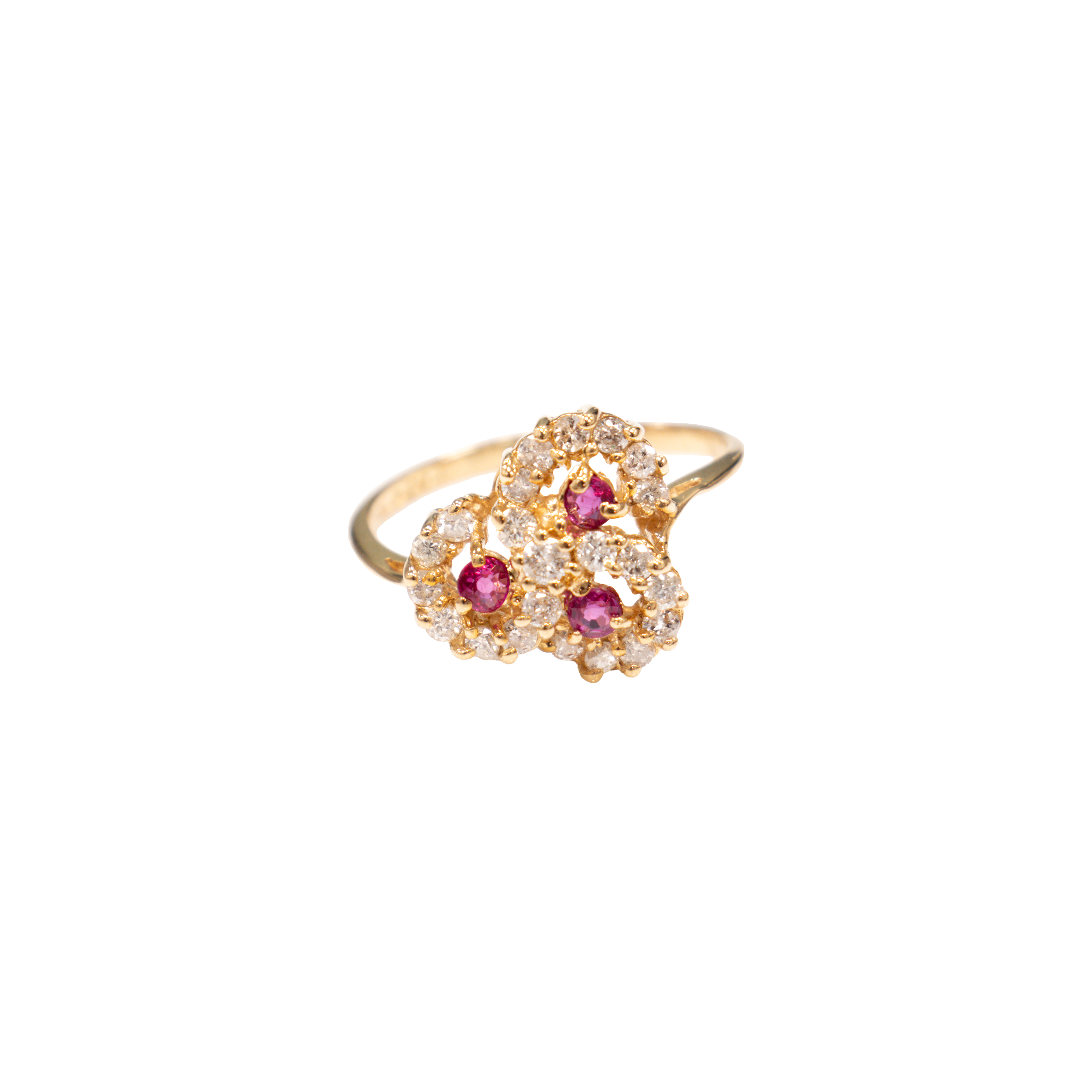 - A 14k yellow gold 0.87cttw diamond ruby cluster ring