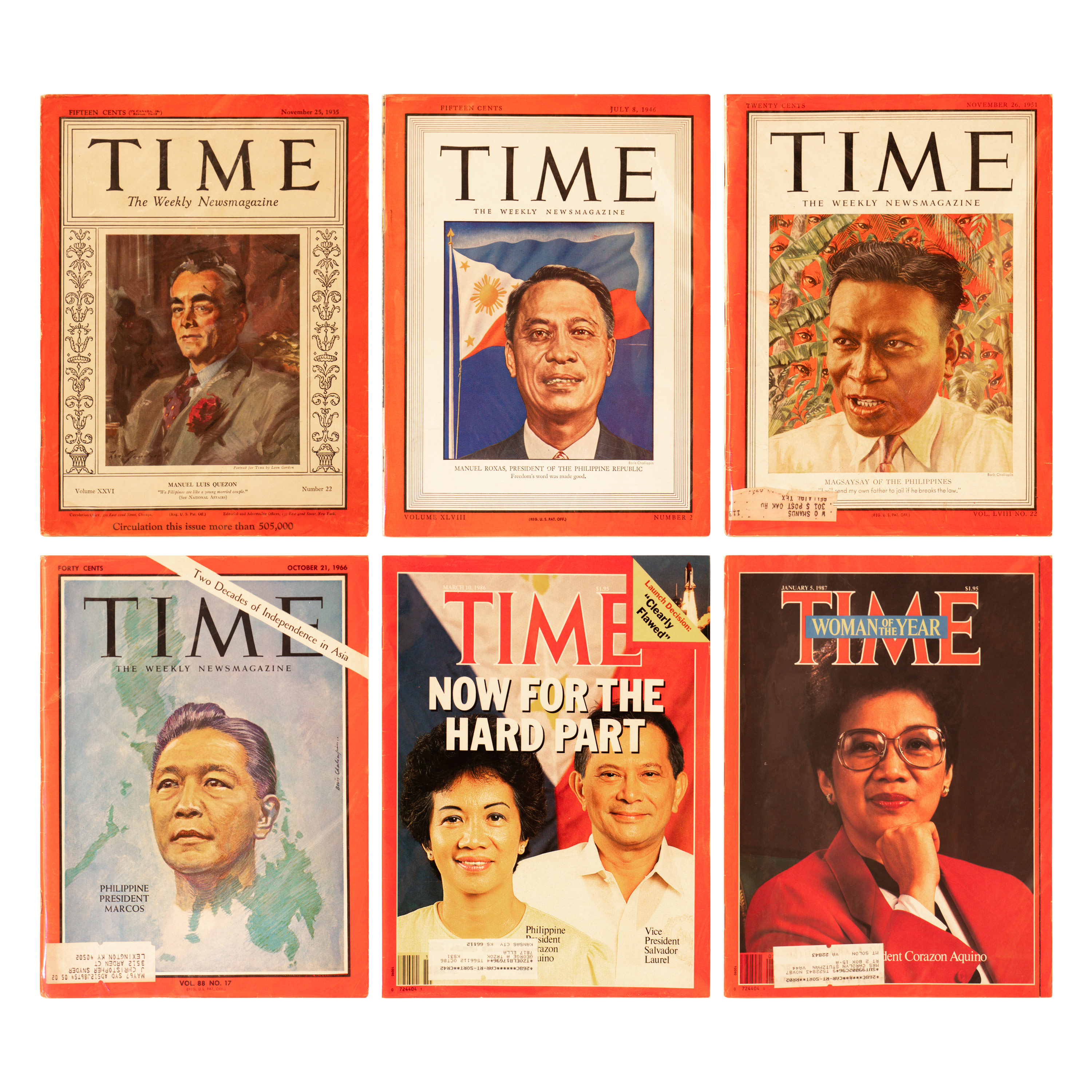 - A lot of 6 vintage Time magazines featuring Filipino presidents