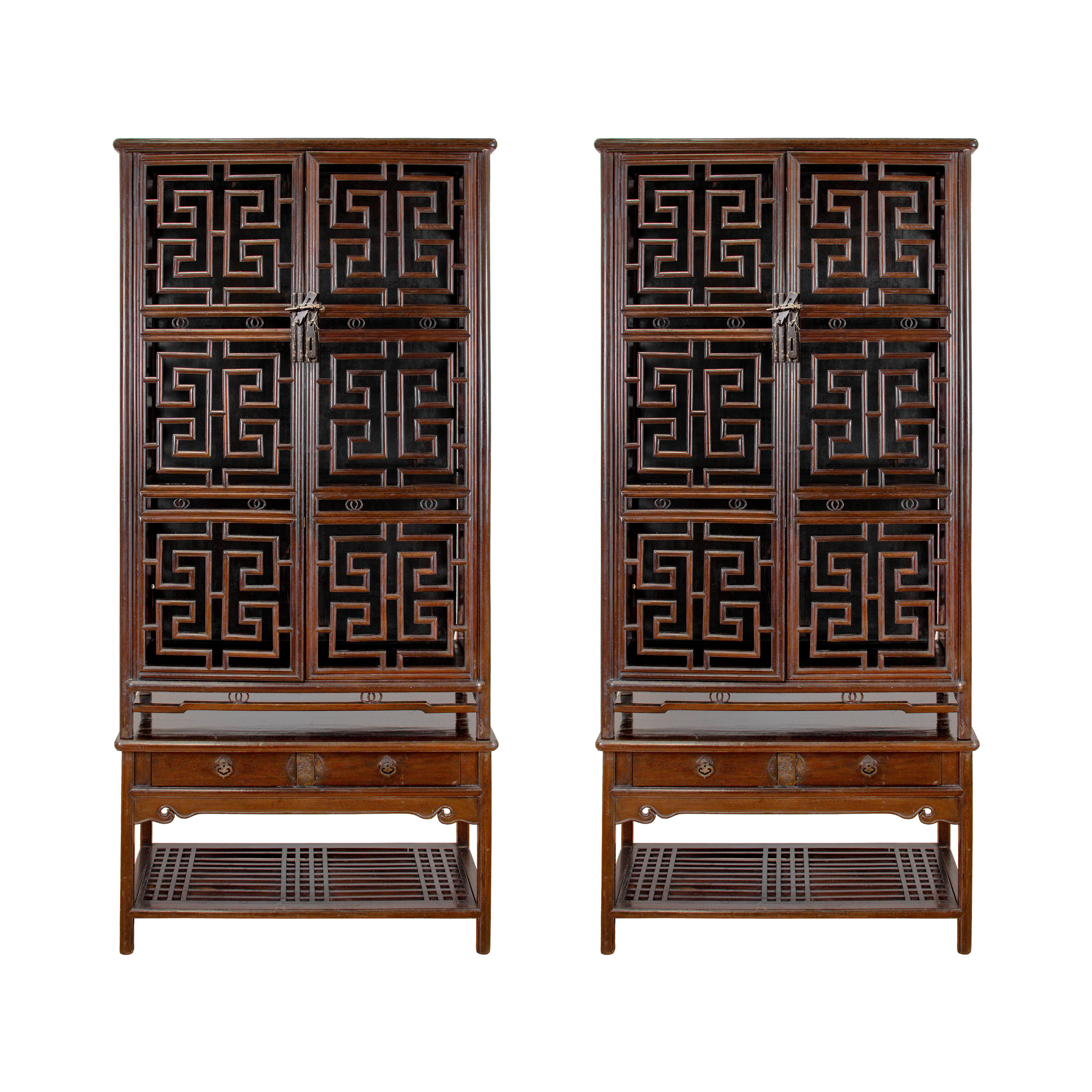 - A Chinese Qing style composite cupboard with open latticework ...